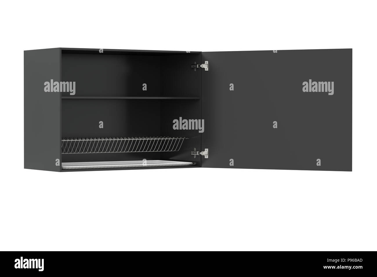 Black kitchen wall cabinet with dish drainer isolated on white ...