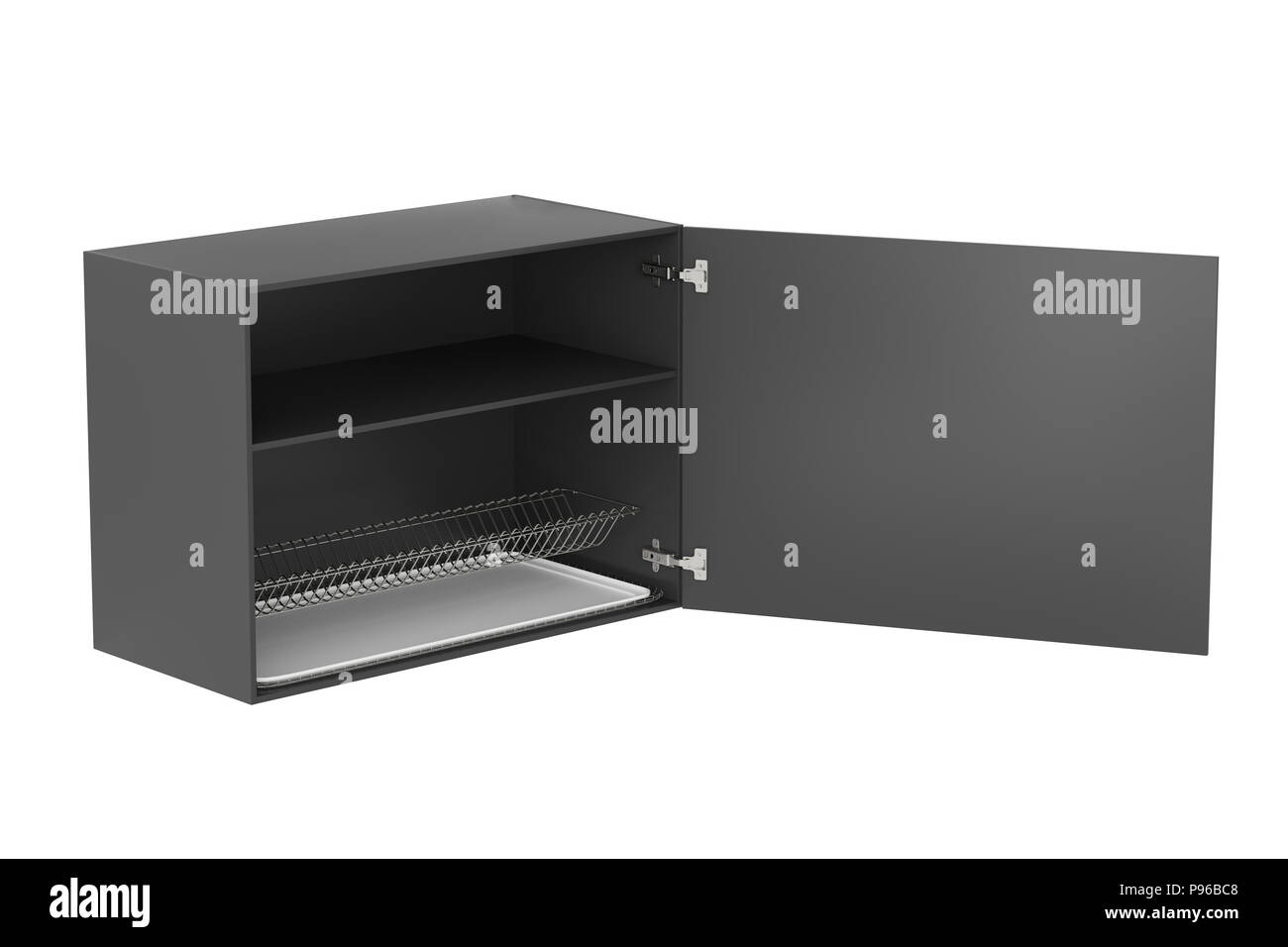 Black kitchen wall cabinet with dish drainer isolated on white ...