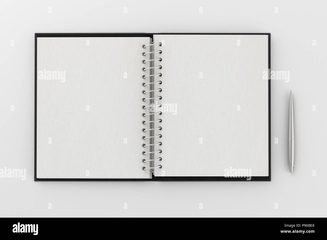 Blank facing pages of notebook on a spring with leather cover and ...