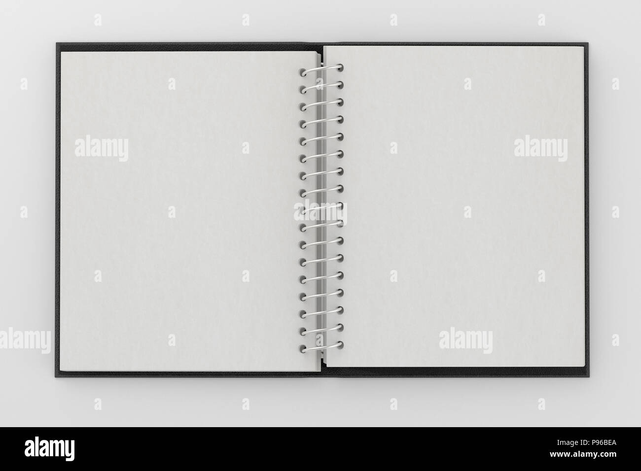 Blank facing pages of notebook on a spring with leather cover. Mock up ...
