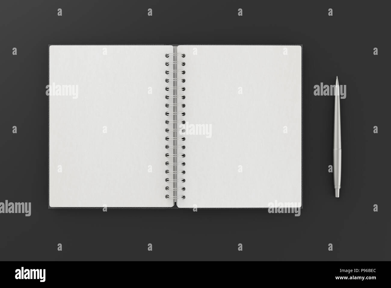 Blank facing pages of notebook on a spring with leather cover and ...