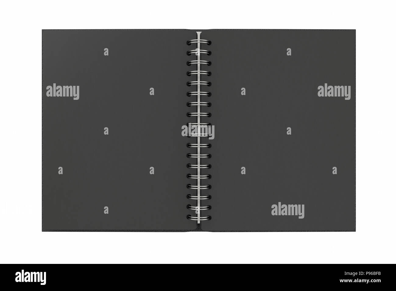 Blank black facing pages of notebook on a spring with leather cover ...