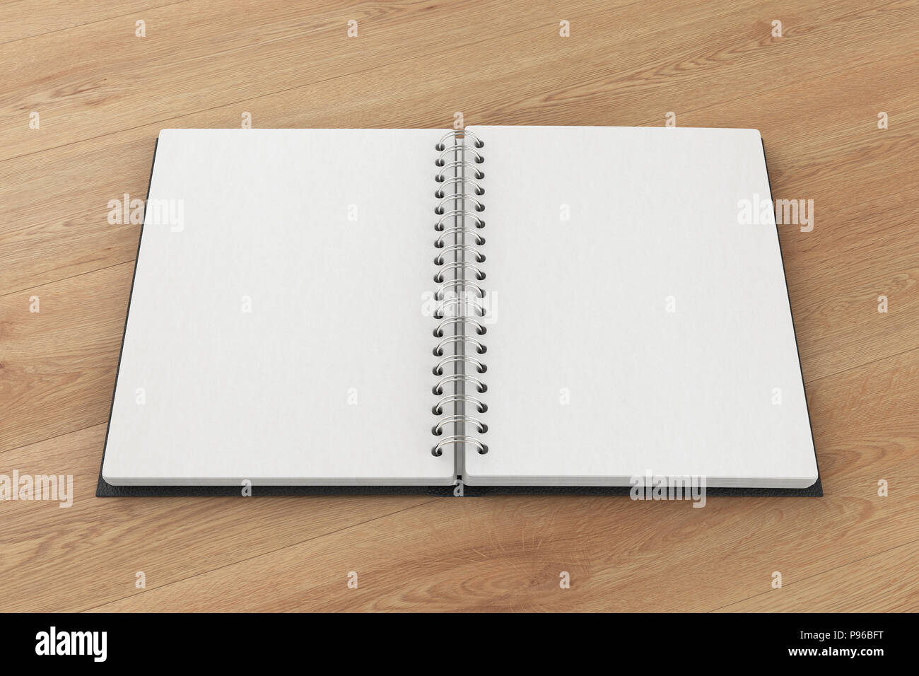 Blank facing pages of notebook on a spring with leather cover. Mock up ...