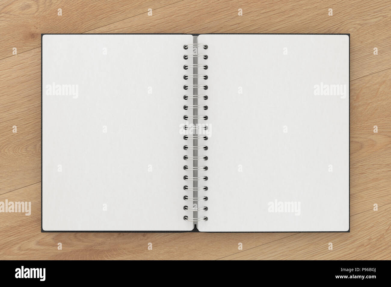 Blank facing pages of notebook on a spring with leather cover. Mock up ...