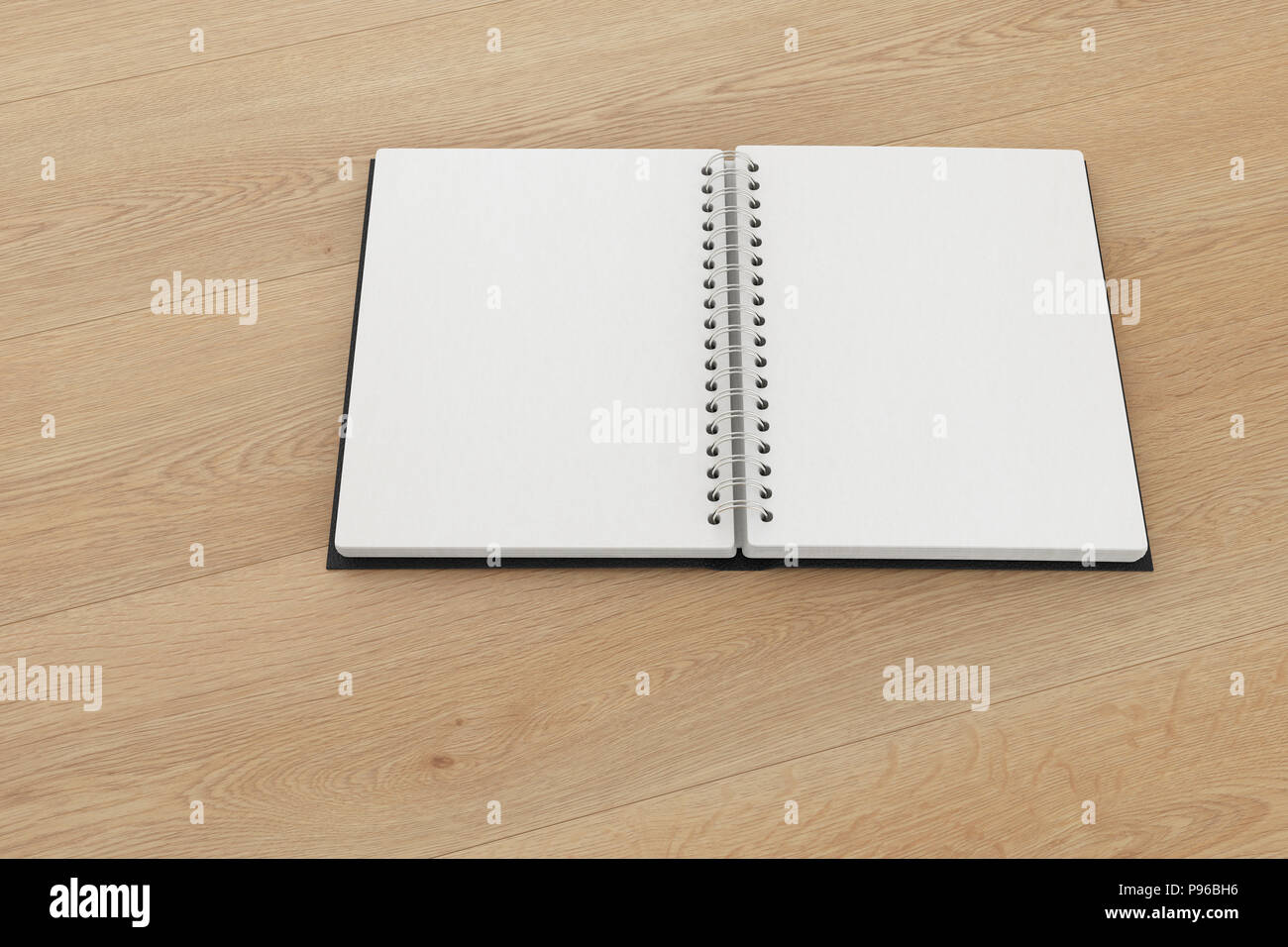 Blank facing pages of notebook on a spring with leather cover. Mock up ...