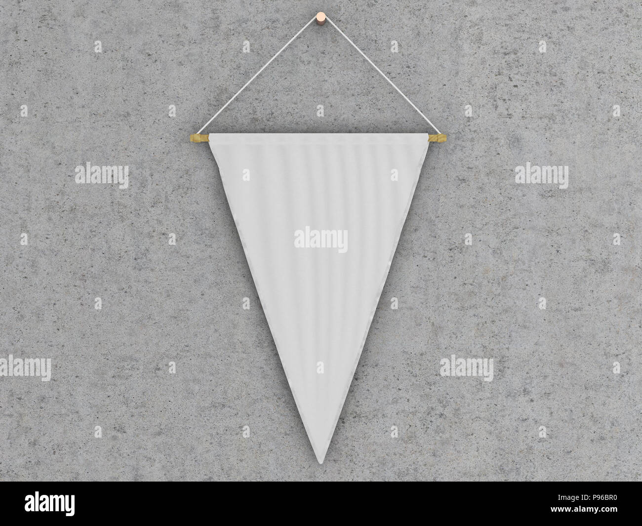 White pennant (pennon or pendant) hanging on a concrete wall. Include ...