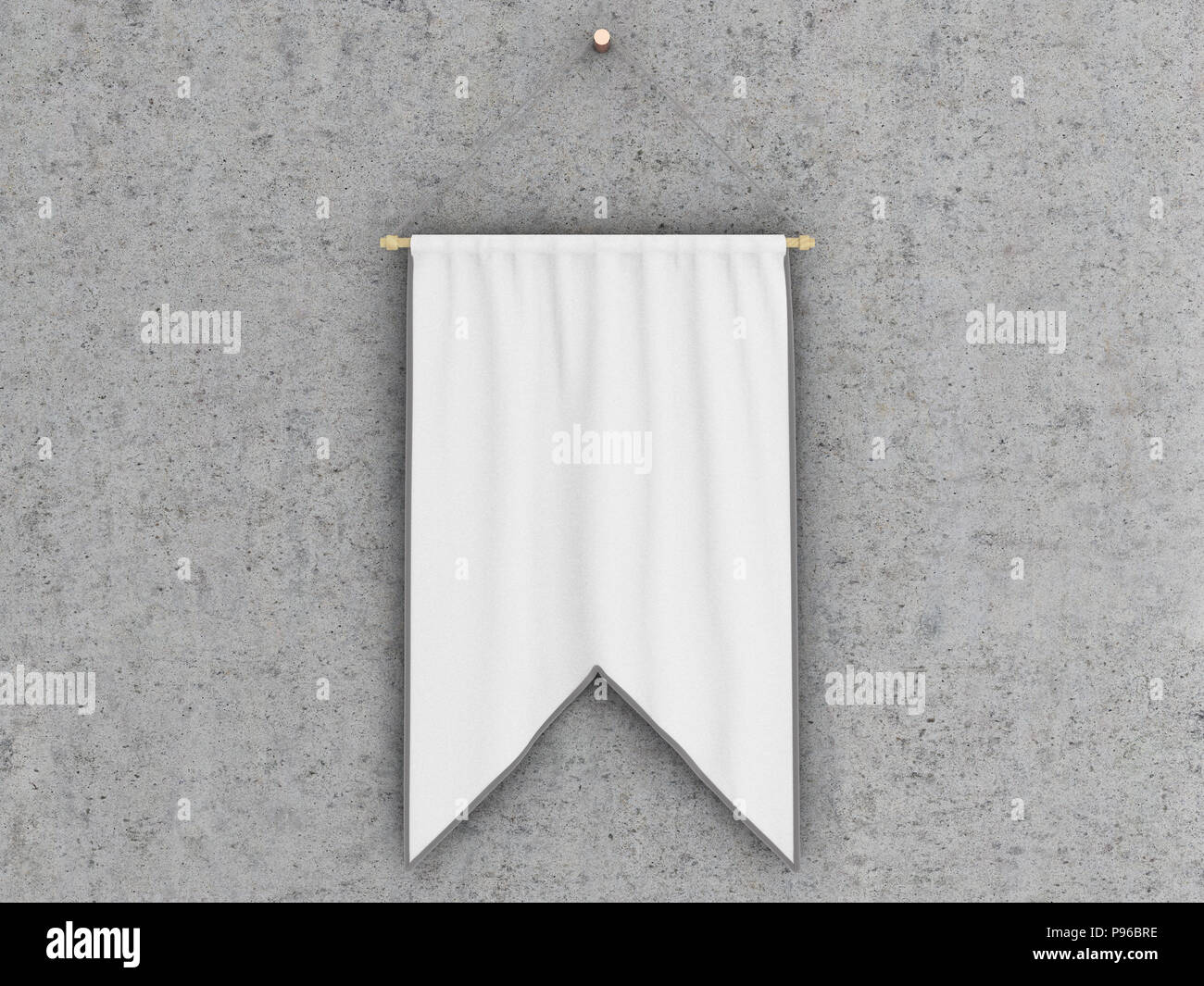 White pennant (pennon or pendant) hanging on a concrete wall. Include ...