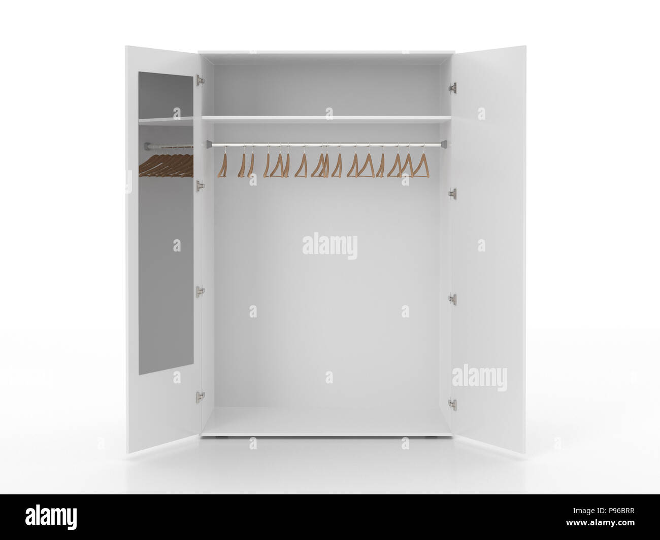 Empty white wardrobe and hangers isolated on white background. Include ...