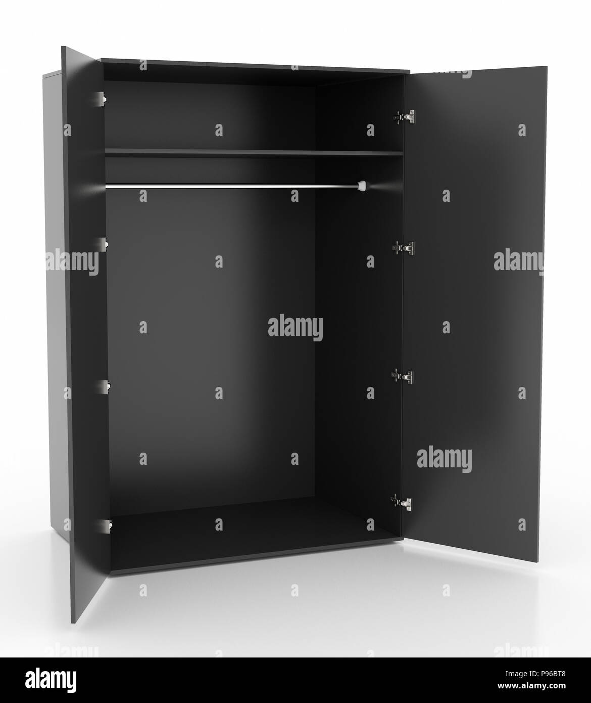 Empty open black wardrobe isolated on white background. Include ...