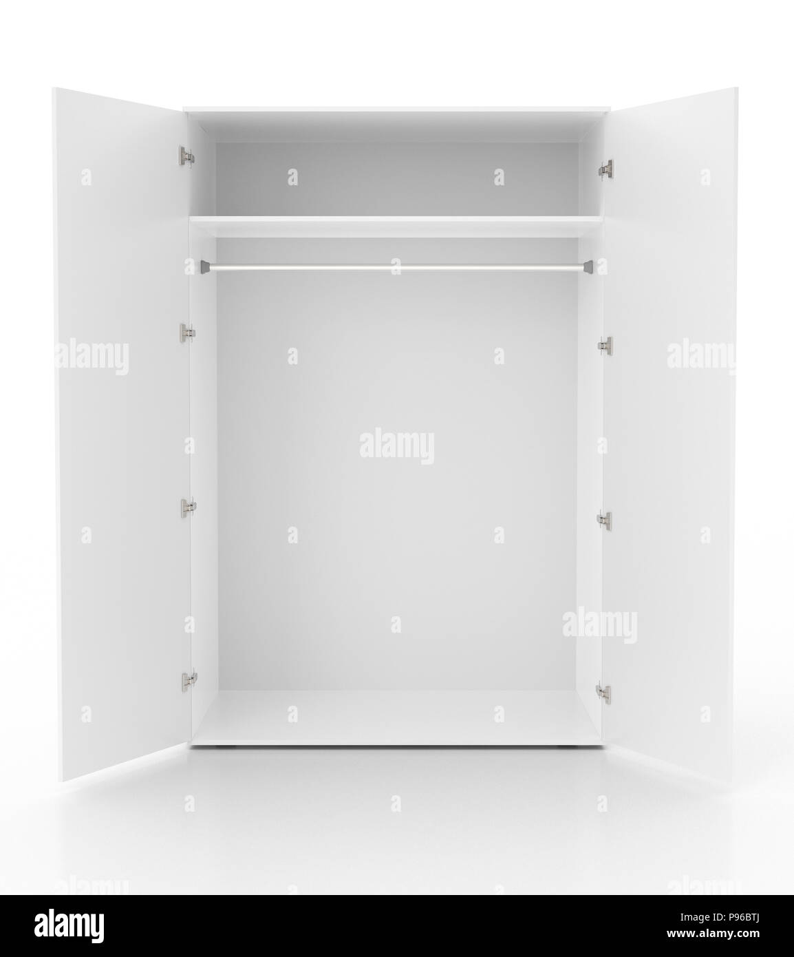 Empty open white wardrobe isolated on white background. Include ...