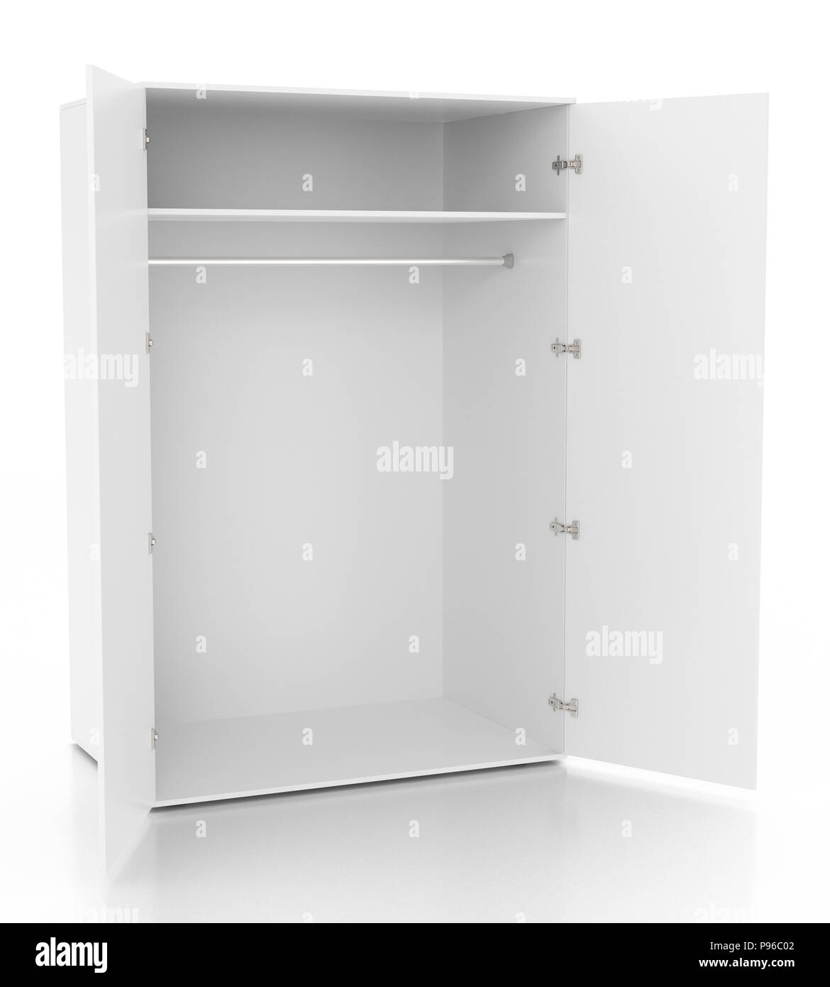 Empty open white wardrobe isolated on white background. Include ...