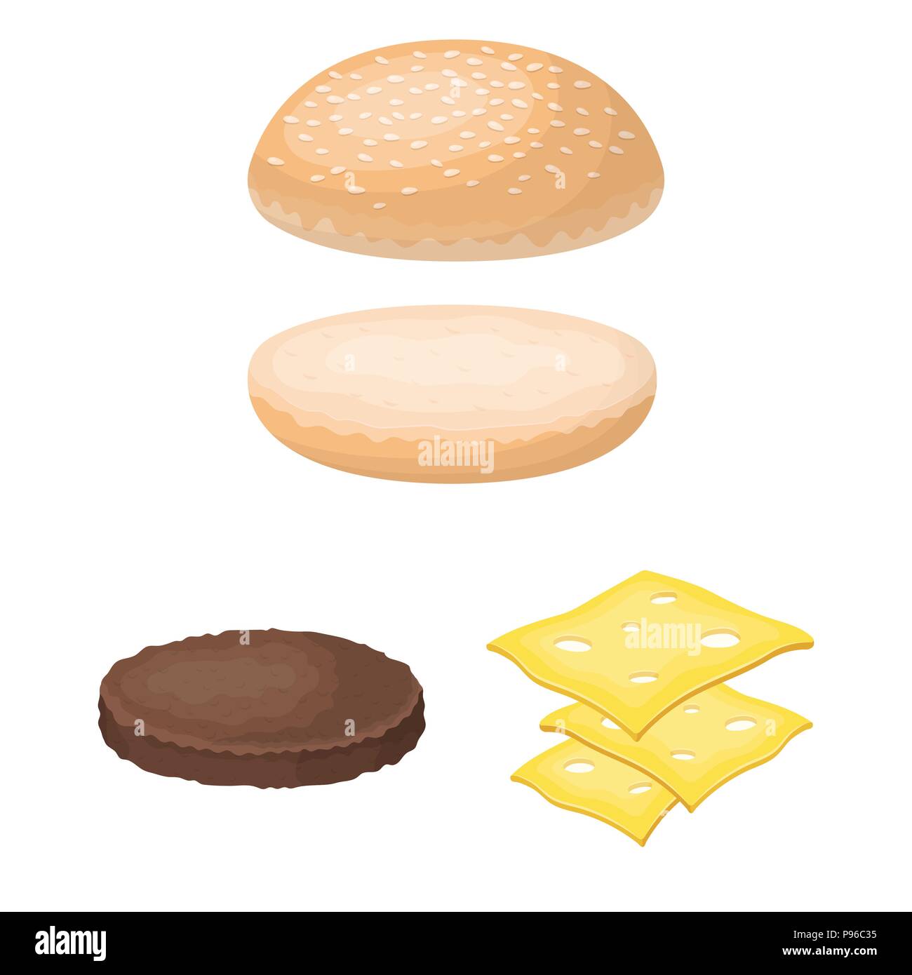 Burger and ingredients cartoon icons in set collection for design ...