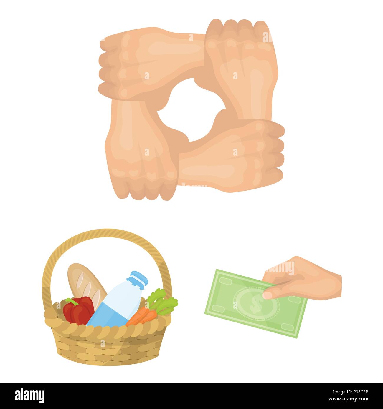 Charity and donation cartoon icons in set collection for design ...