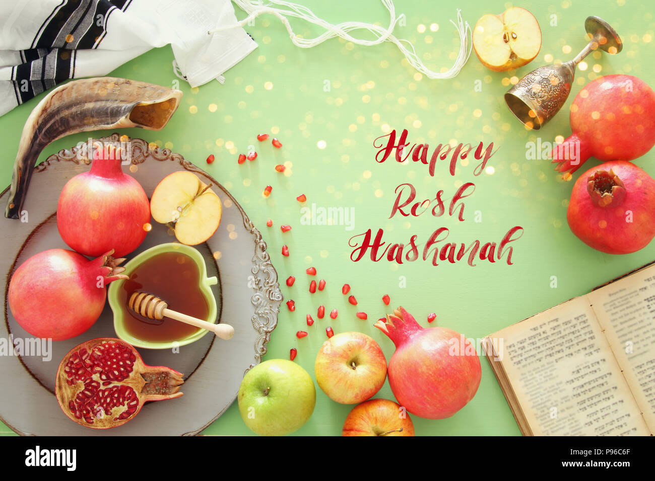 Rosh hashanah (jewish New Year holiday) concept. Traditional symbols ...