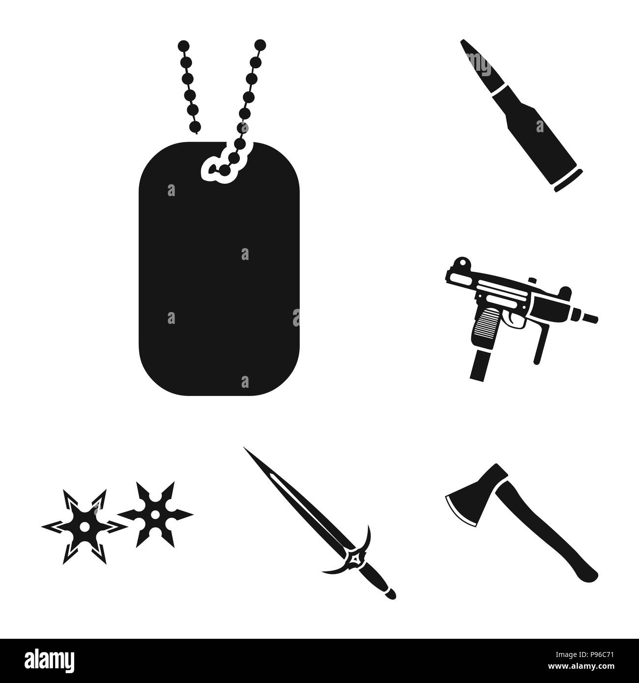 Types of weapons black icons in set collection for design.Firearms and ...
