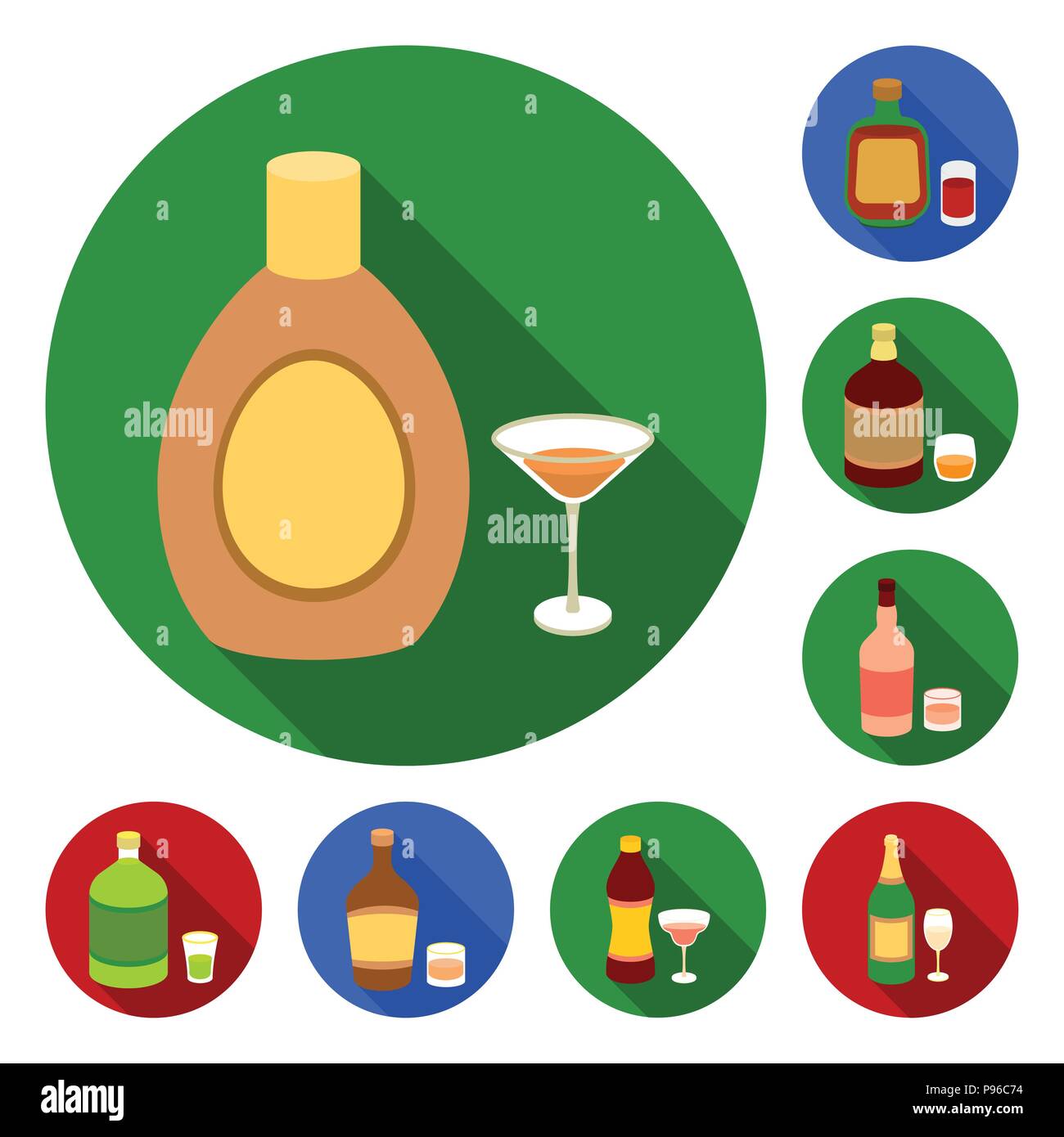 Types of alcohol flat icons in set collection for design. Alcohol in ...