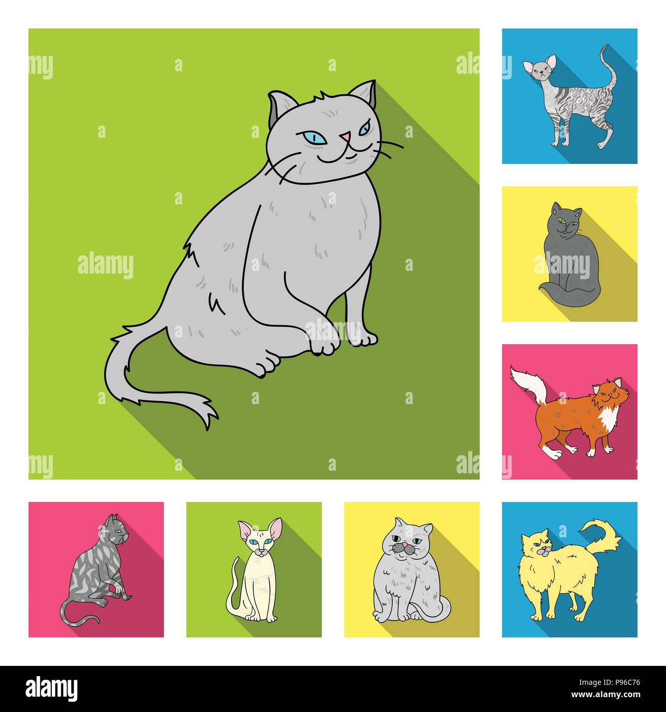 Breeds of cats flat icons in set collection for design. Pet cat vector ...