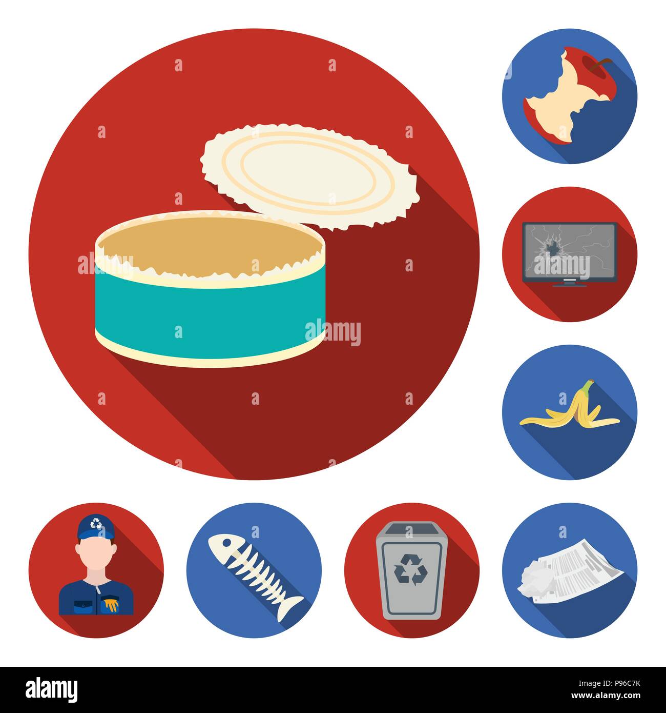 Garbage and waste flat icons in set collection for design. Cleaning ...
