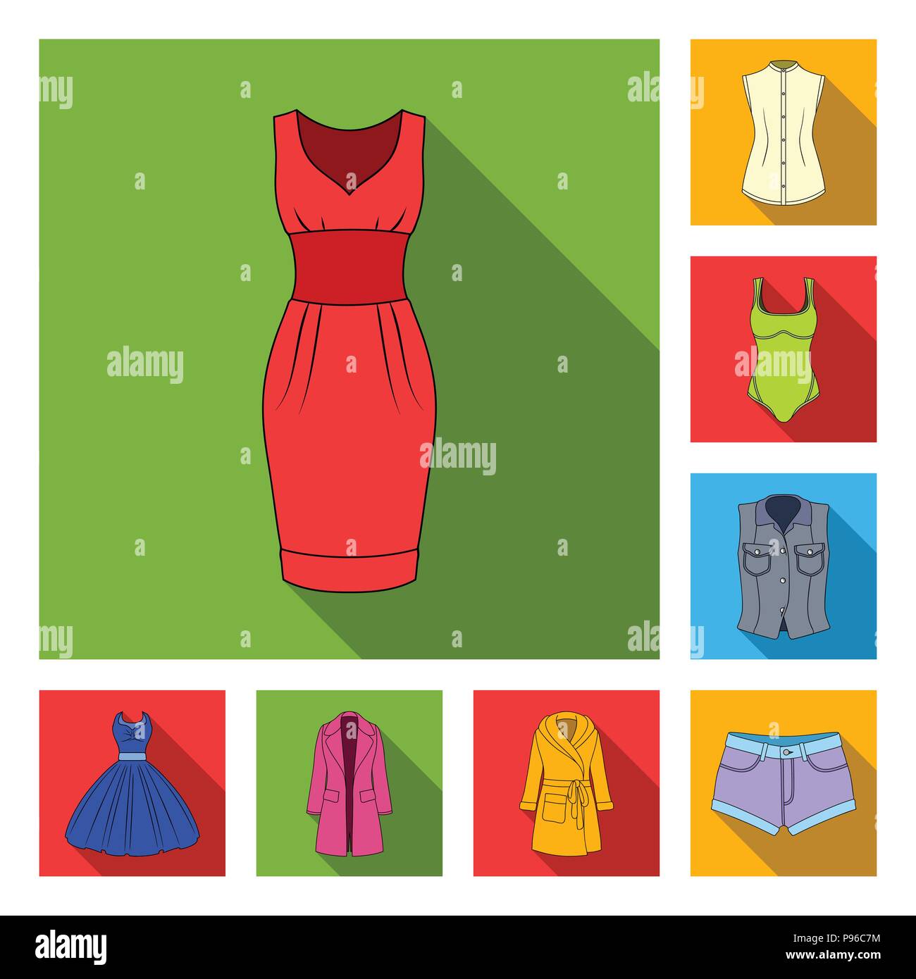 Women s Clothing flat icons in set collection for design.Clothing ...