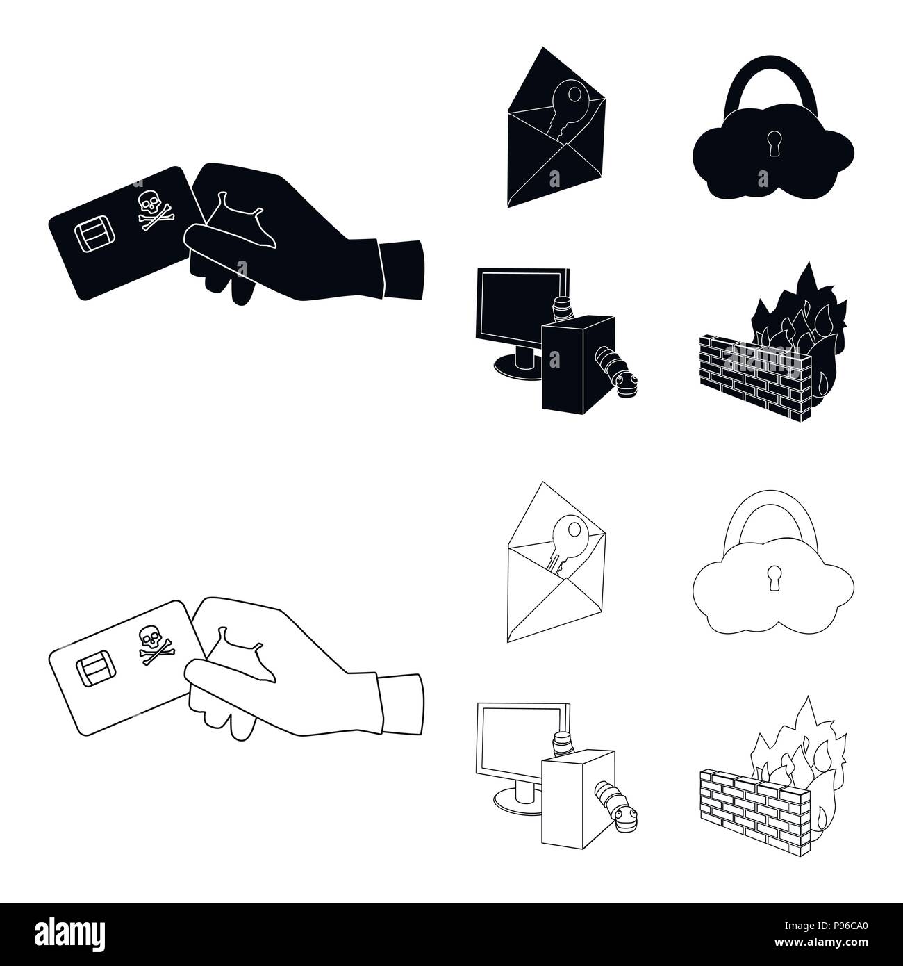 System Internet Connection Code Hackers And Hacking Set Collection Icons In Blackoutline