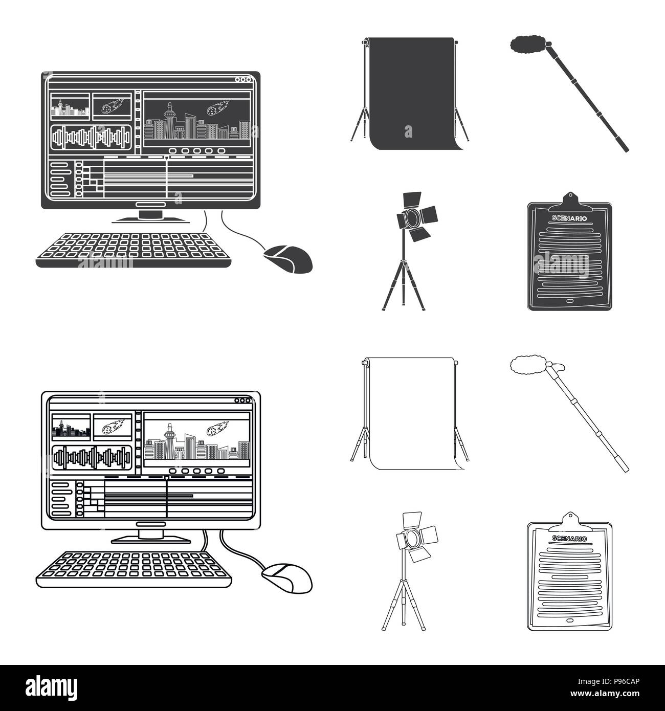 Hromakey, script and other equipment. Making movies set collection ...