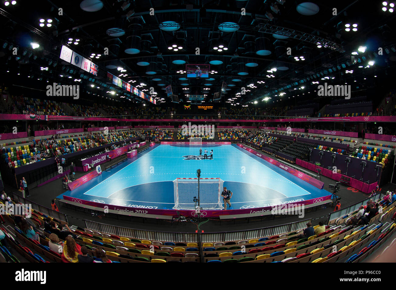 Hand ball in the Copper Box Arena in the Queen Elizabeth Olympic Park ...