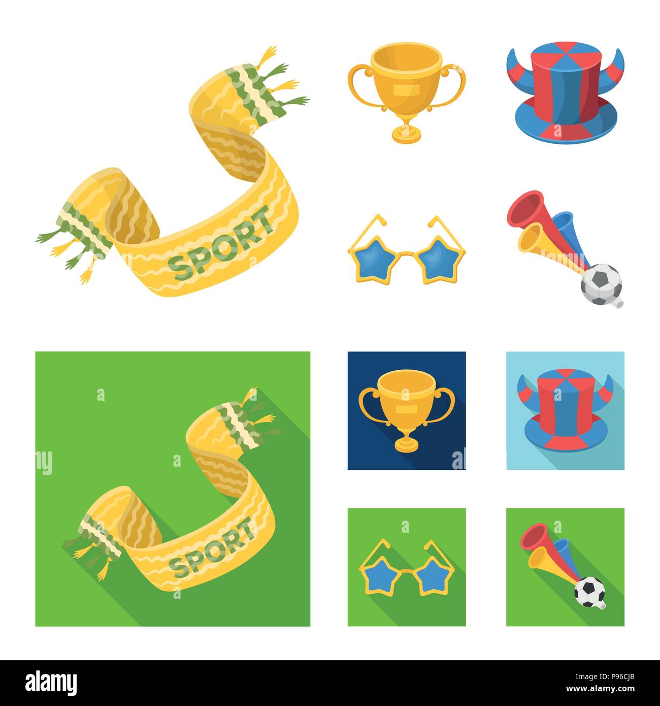 A scarf, a hat with horns and other attributes of the fans.Fans set ...