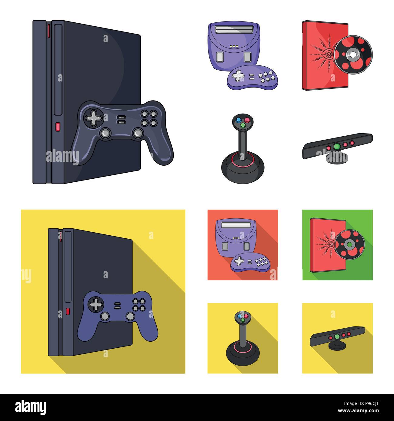 Game console, joystick and disc cartoon,flat icons in set collection for design.Game Gadgets ...