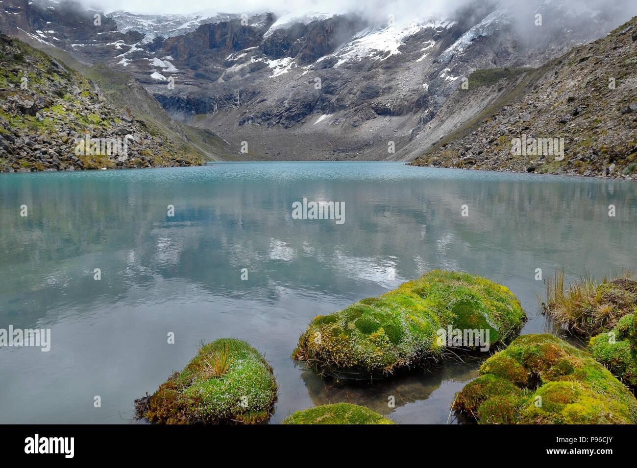 Pure lagoon at the feet of the snowy verdish 2 with a view of moss ...
