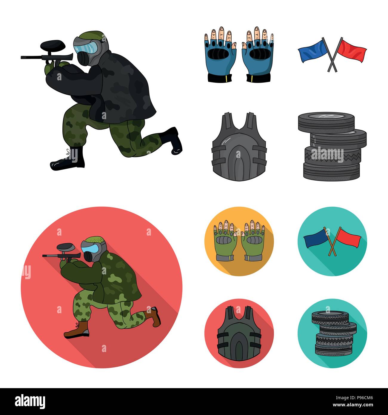 Sport, game, paintball, competition .Paintball set collection icons in ...