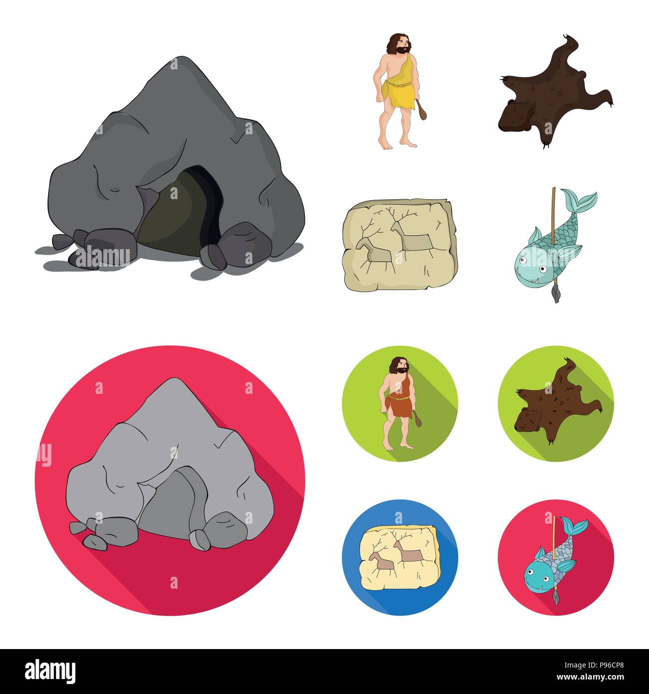Ancient, world, stone age .Stone age set collection icons in cartoon ...