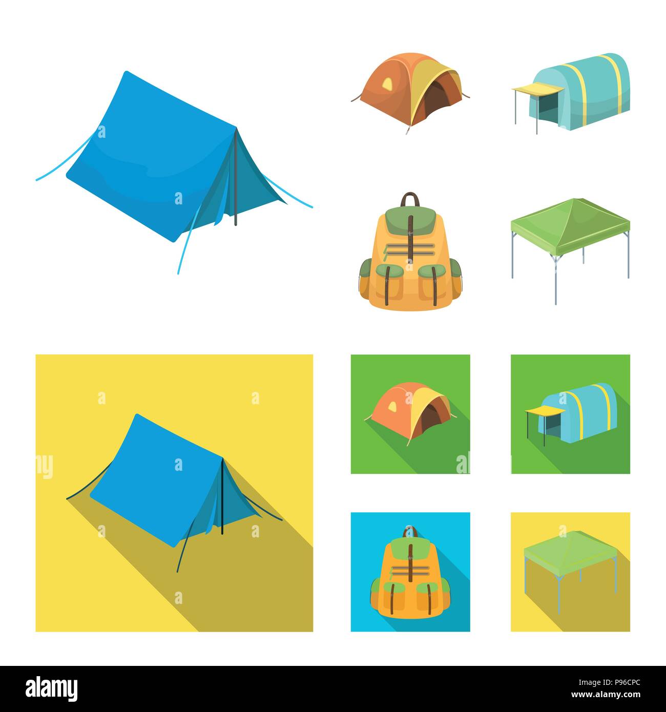 Backpack and other kinds of tents.Tent set collection icons in cartoon ...