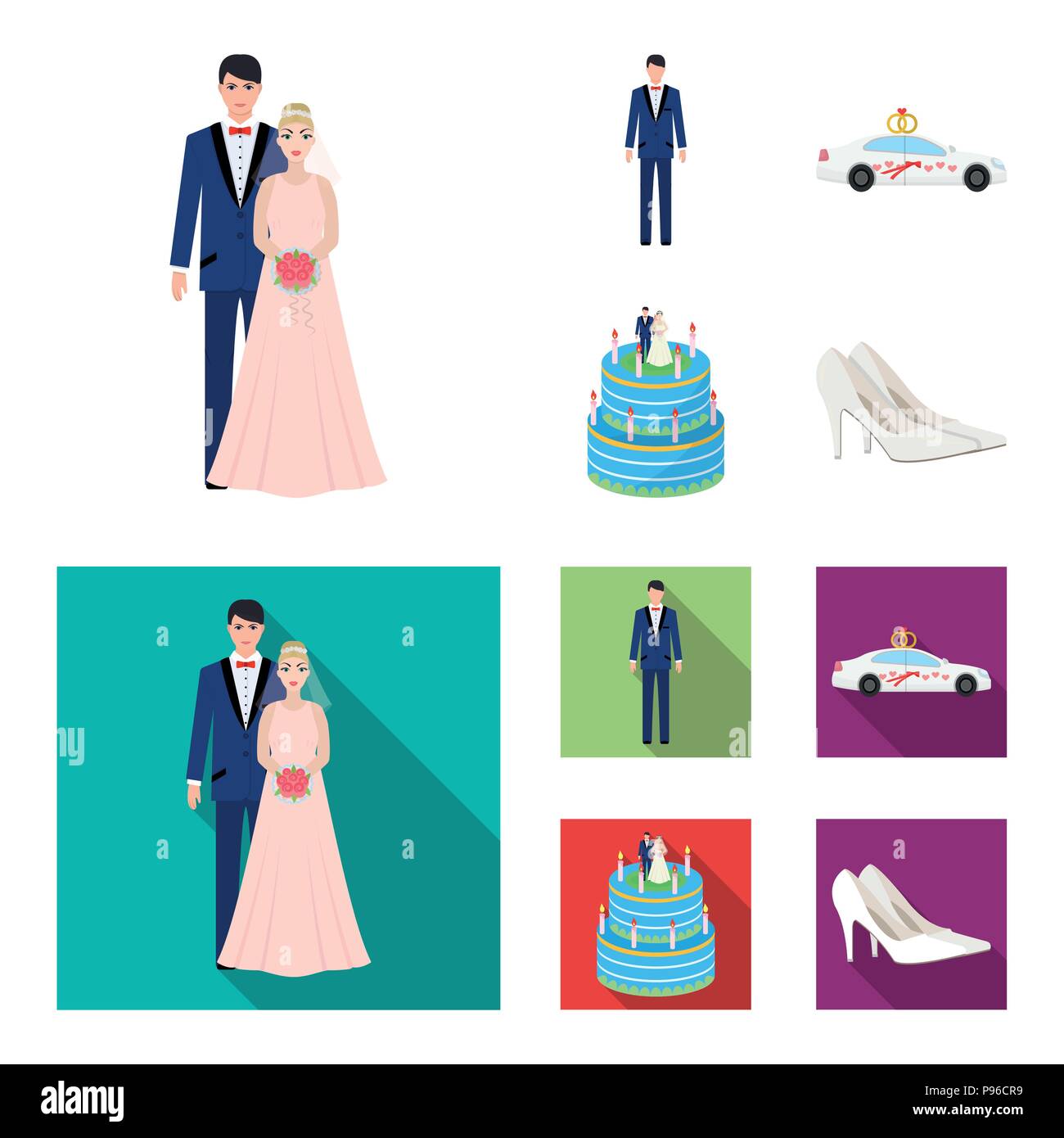 Wedding and Attributes cartoon ,flat,outline,black icons in set ...
