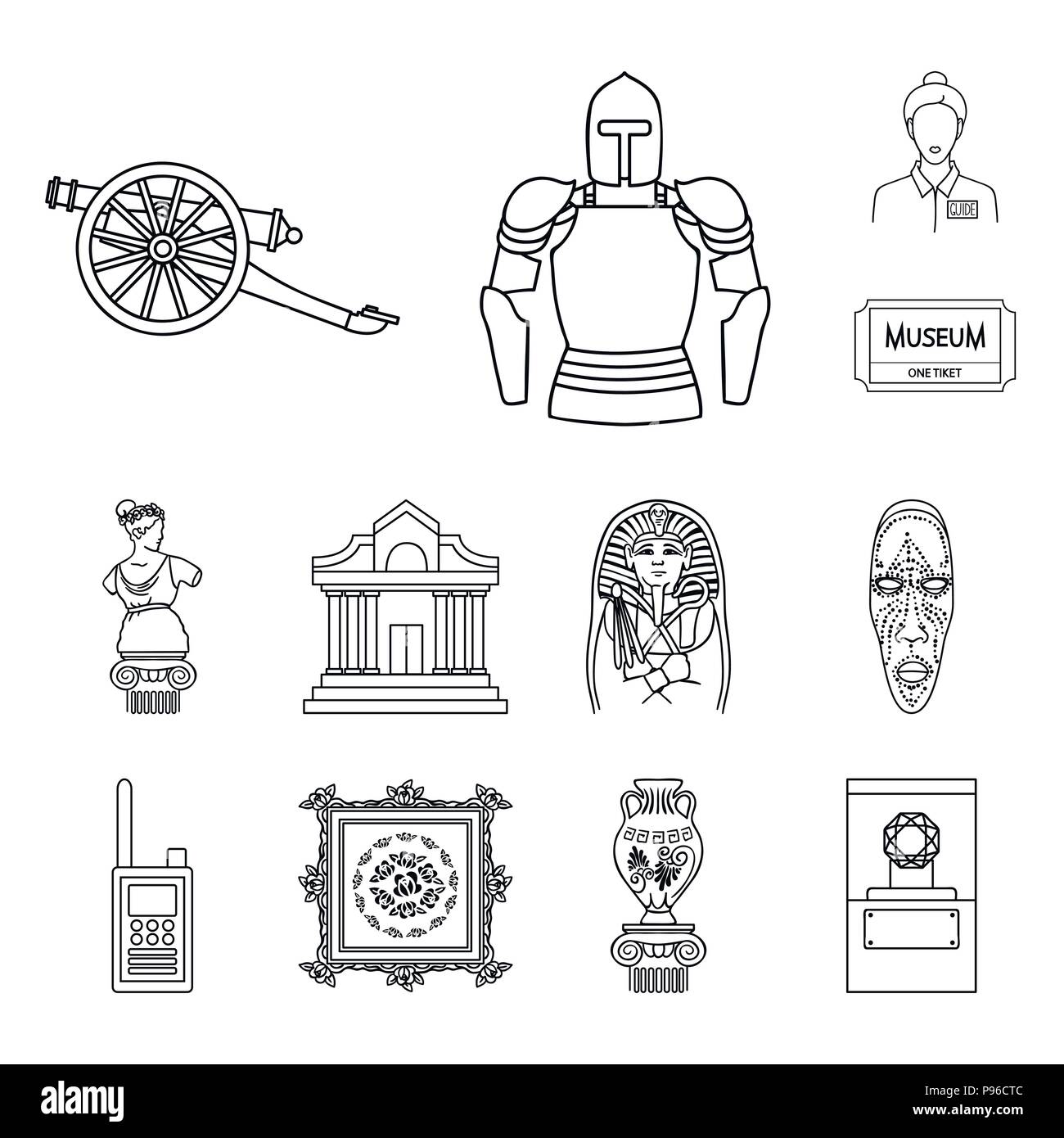 Museum and gallery outline icons in set collection for design. Storage ...
