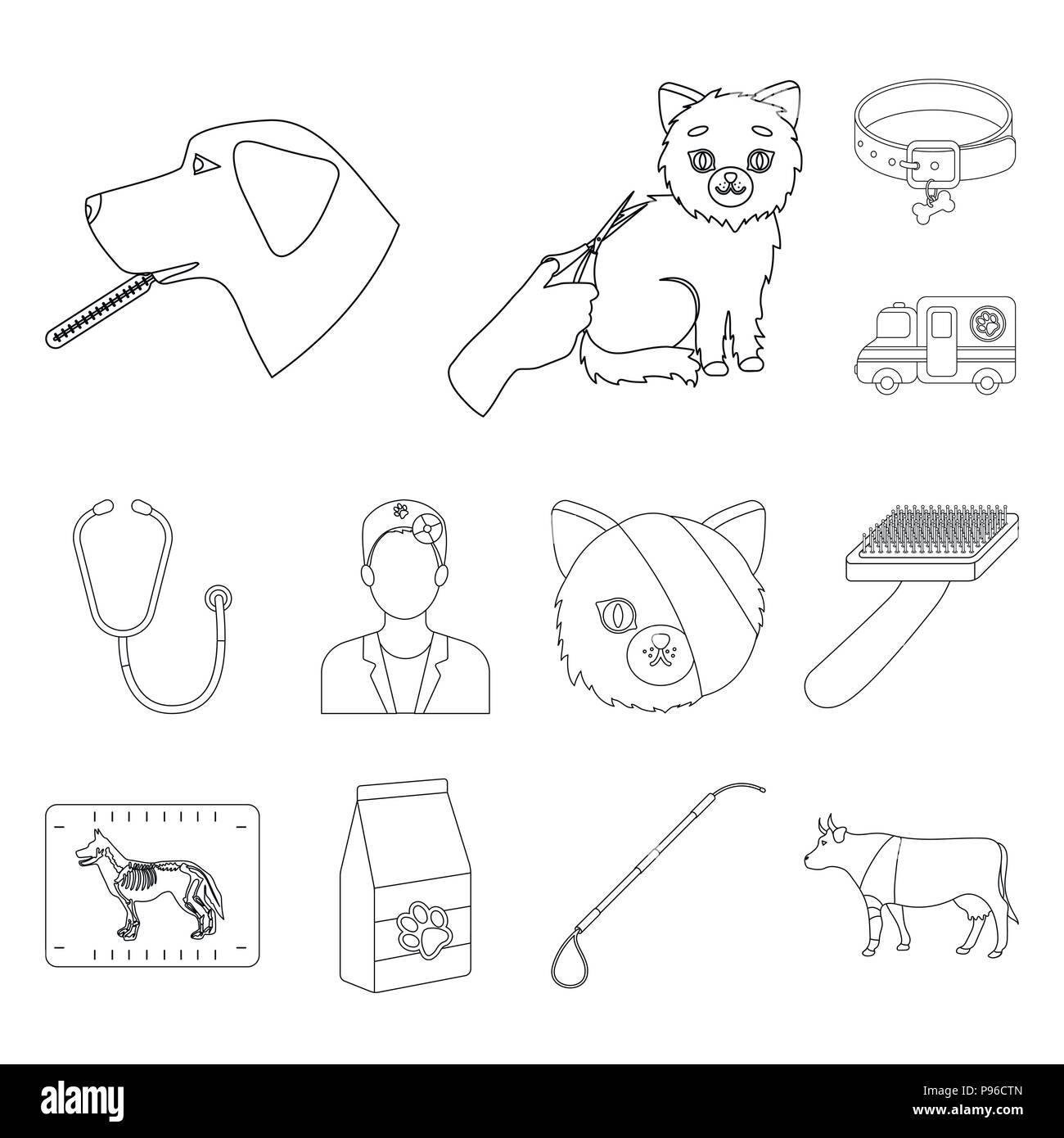 Veterinary clinic outline icons in set collection for design. Treatment ...