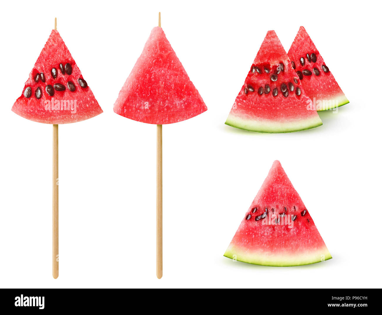 Isolated watermelon pieces. Collection of watermelon snacks isolated on ...