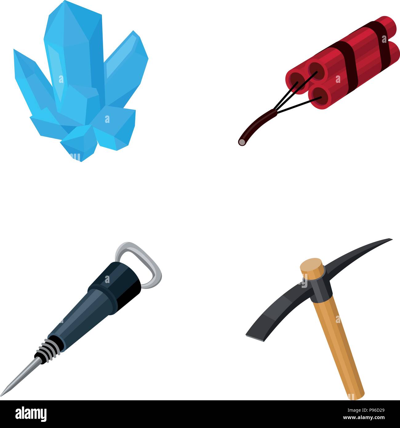 Minerals, explosives, jackhammer, pickaxe.Mining industry set ...