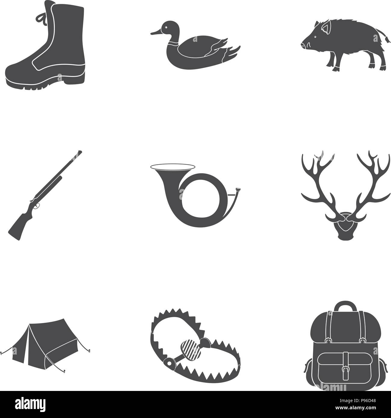 Hunting set icons in black style. Big collection of hunting vector ...