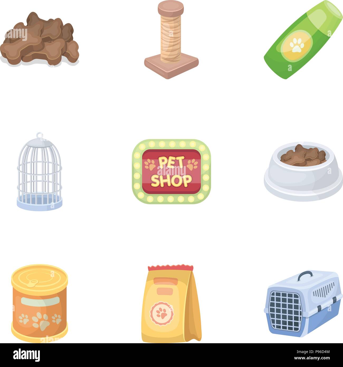 Collar, pet food and other products. Pet shop set collection icons in ...