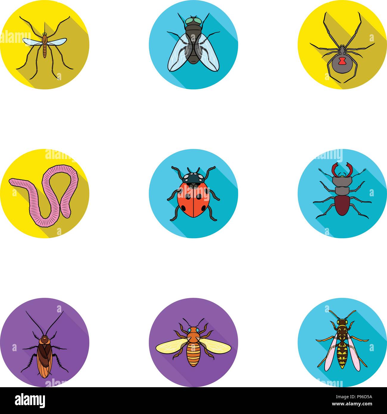 Insects set icons in flat design. Big collection of insects vector ...