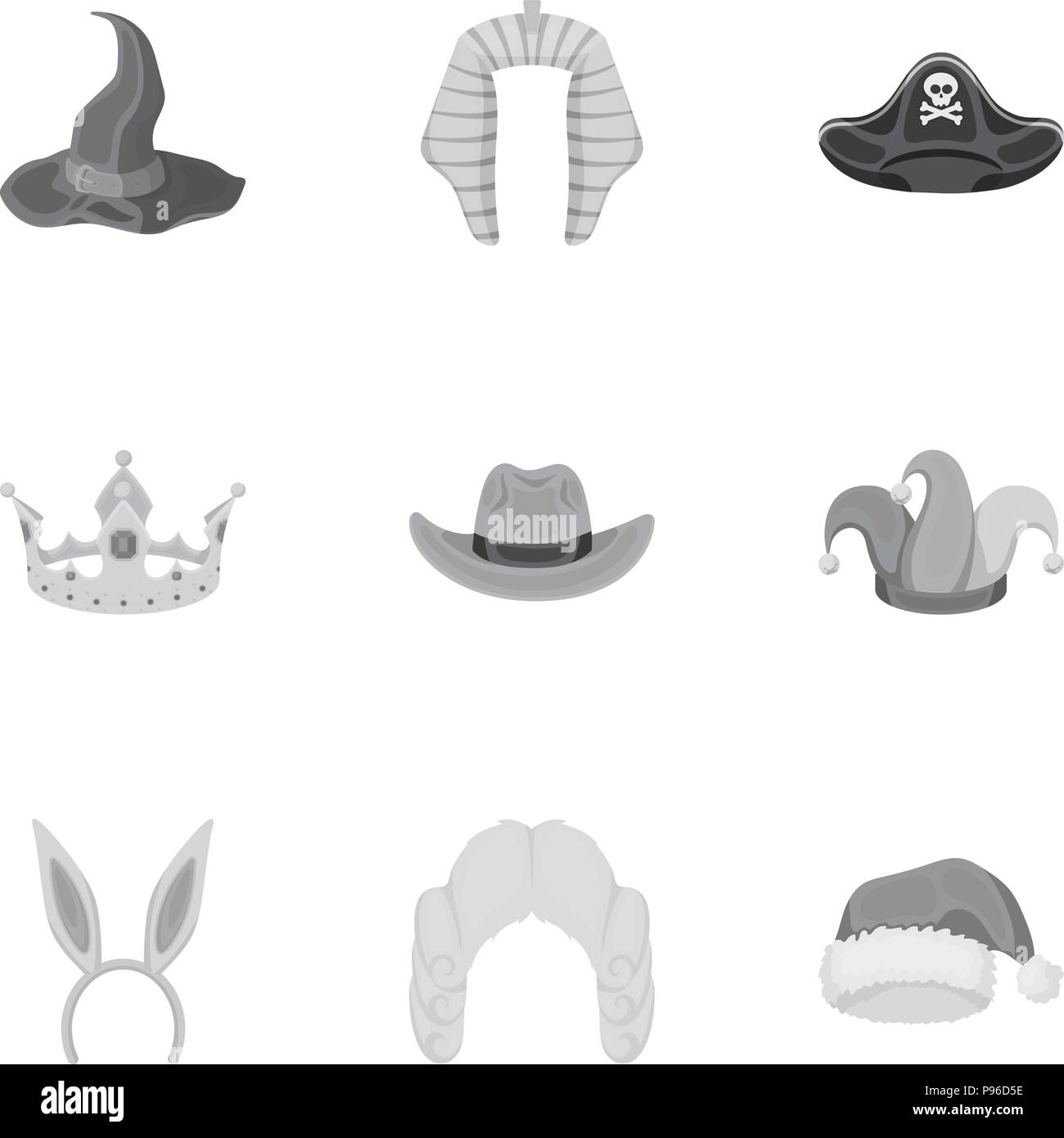 Hats set icons in monochrome style. Big collection of hats vector ...