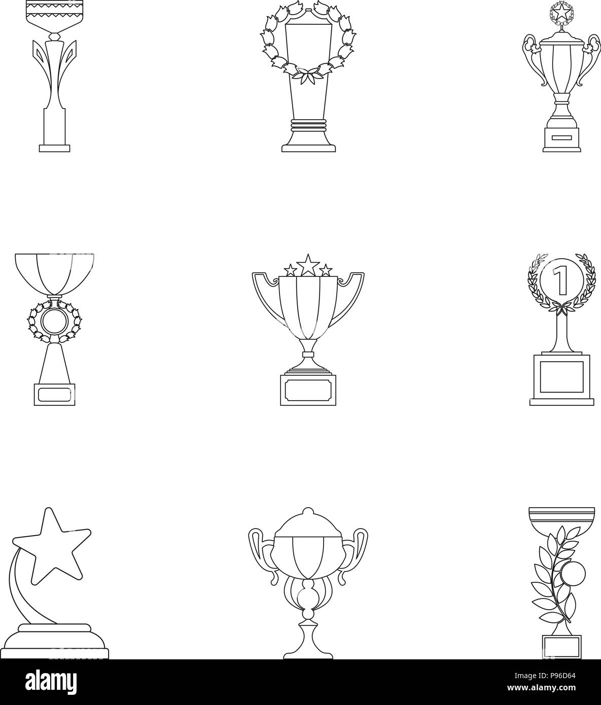 Winner cup set icons in outline style. Big collection of winner cup ...