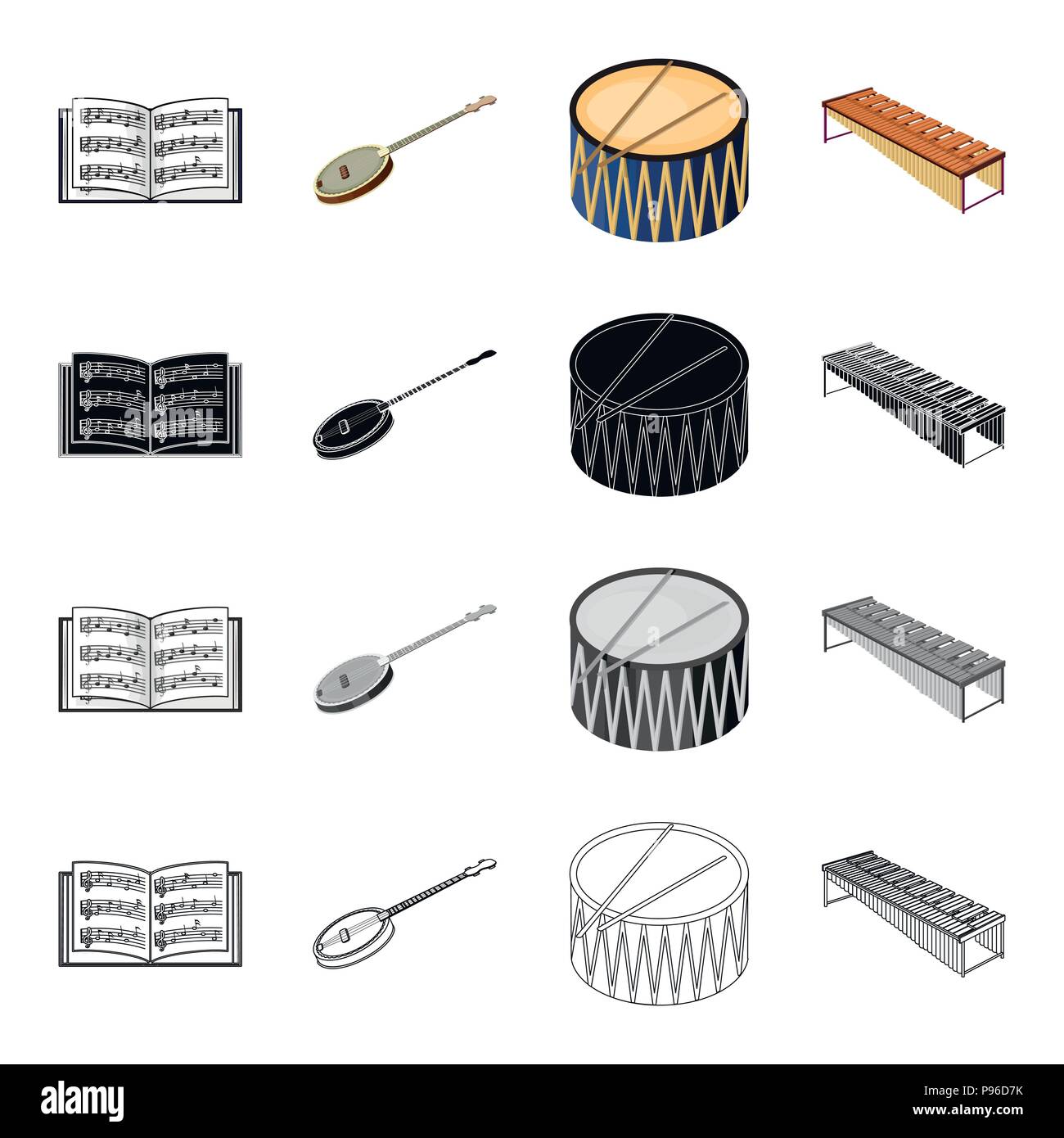 Musical instrument cartoon icons in set collection for design. String ...