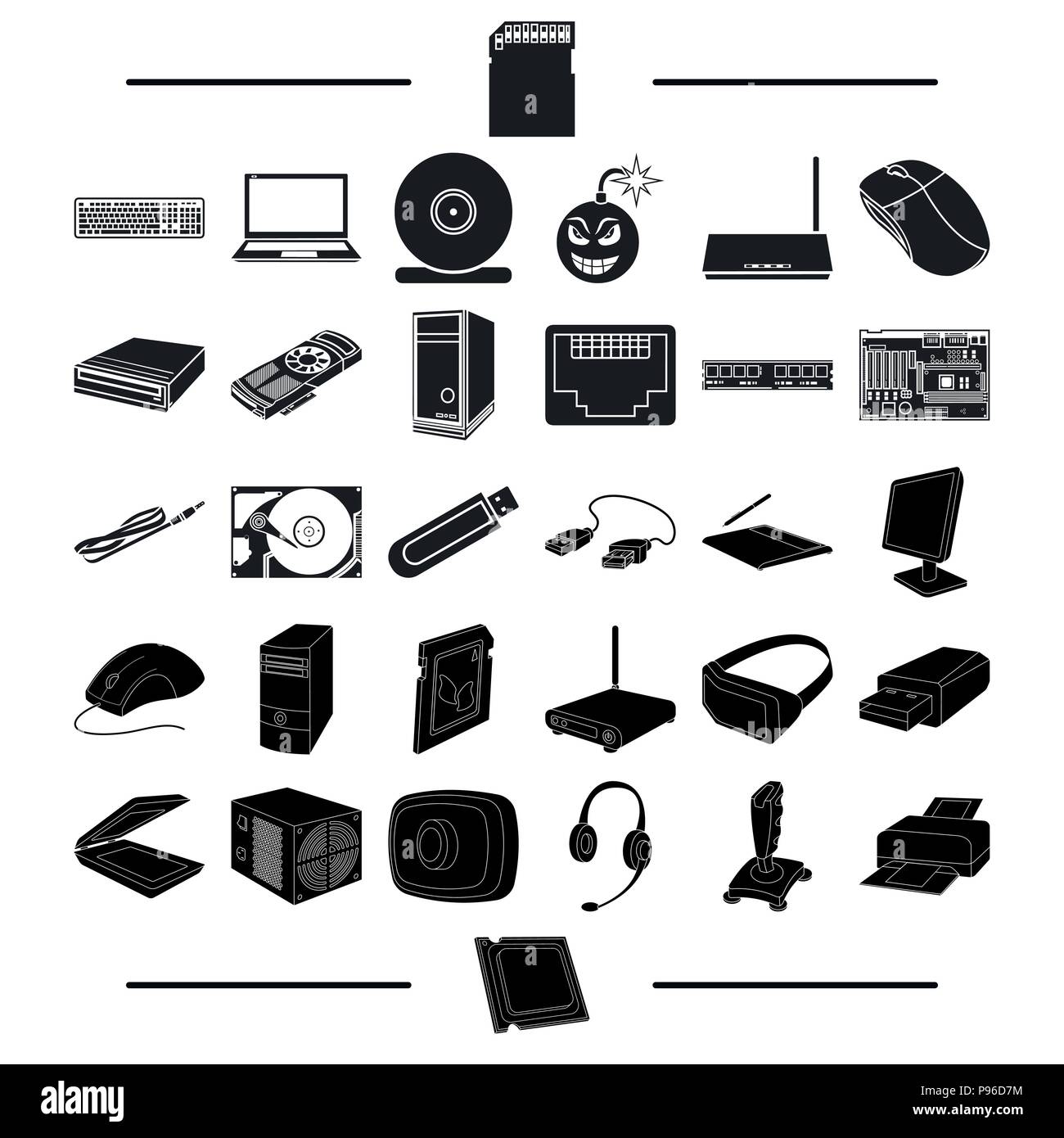 information, Technique, progress and other icon in black style ...