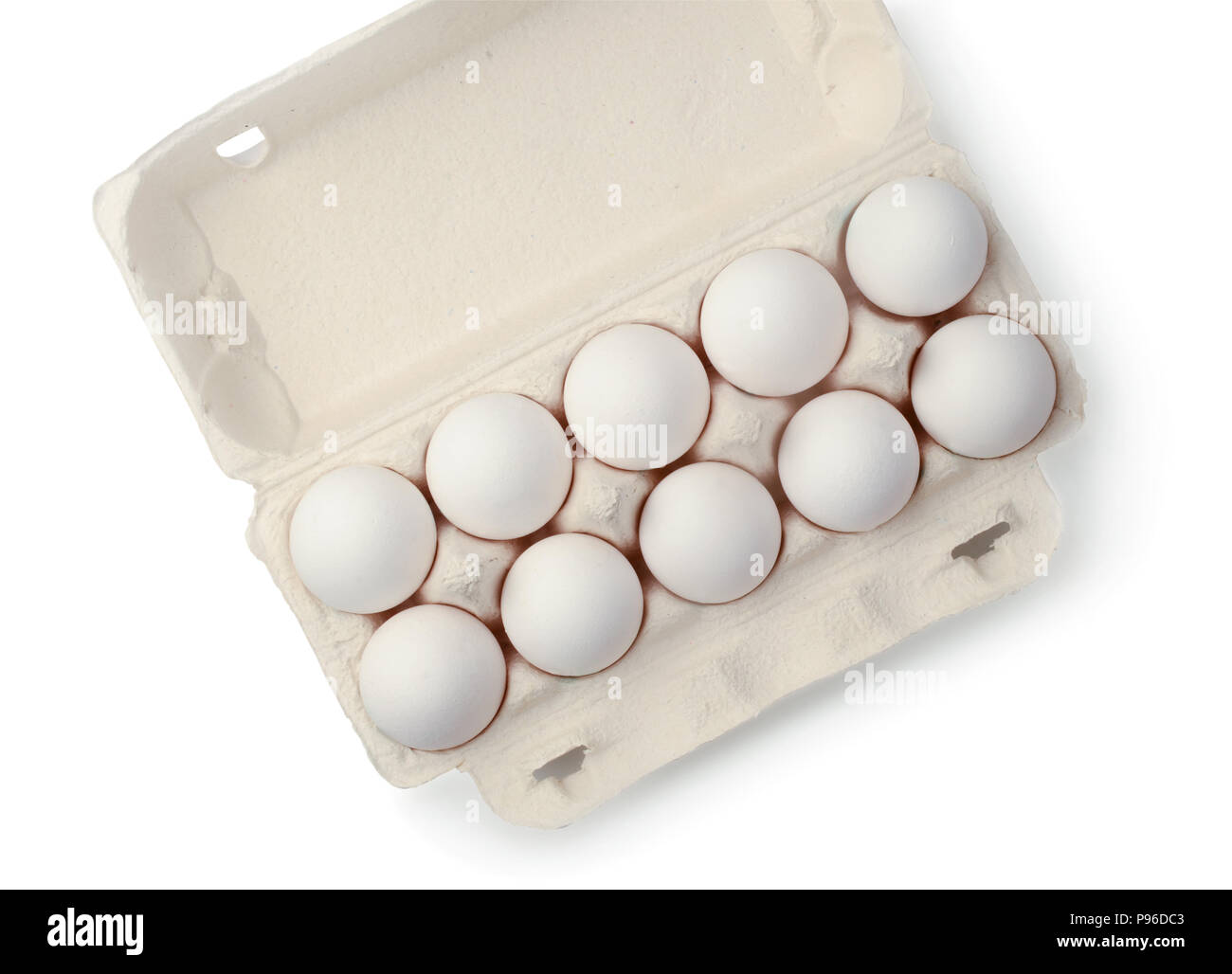 Open box with chicken eggs on white background Stock Photo - Alamy