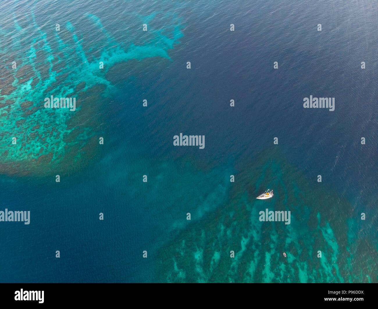 Sailboat Over Coral Reef In The Caribbean Stock Photo - Alamy
