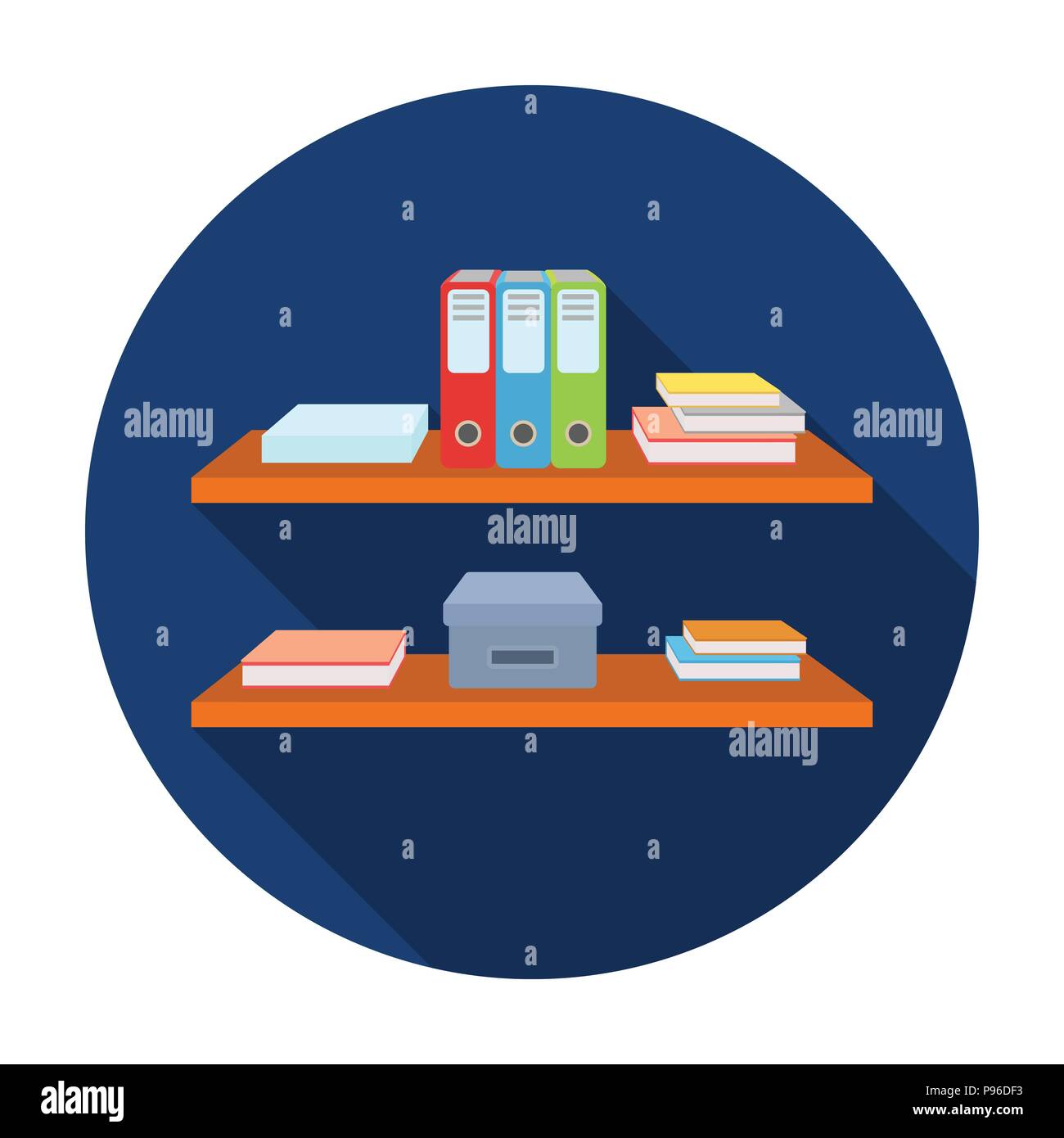 Office shelves with file folders icon in flat style isolated on white ...