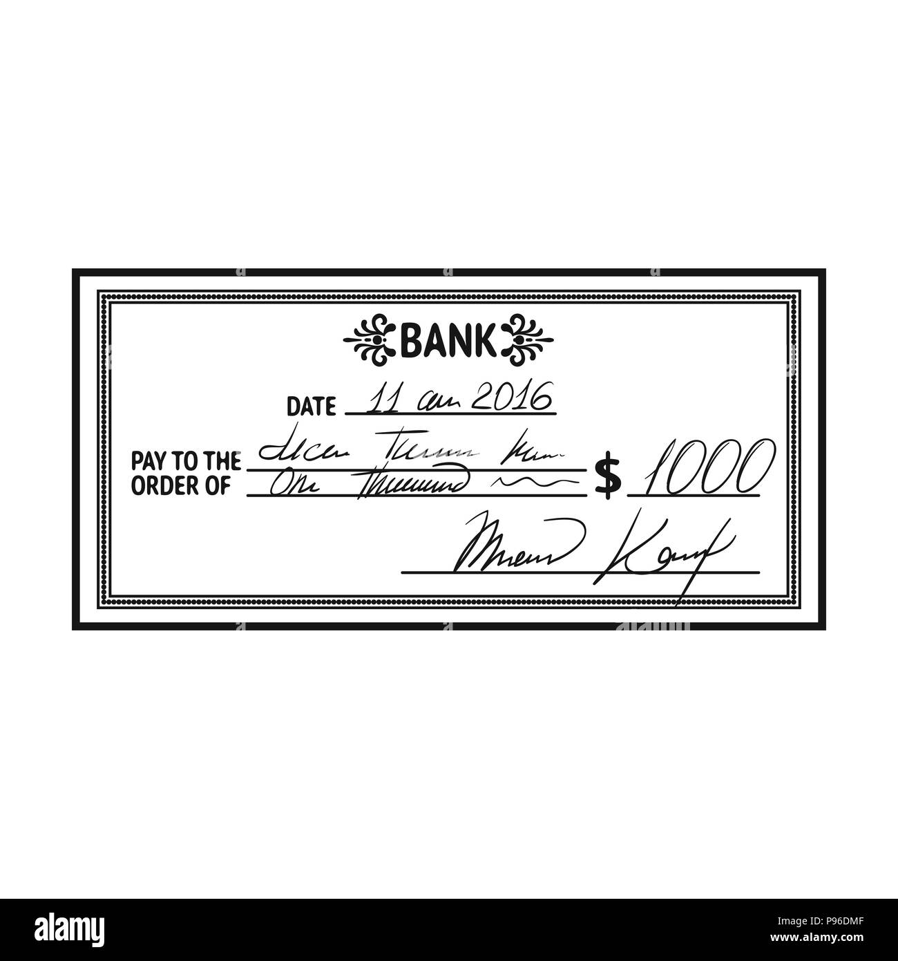 Cheque icon in outline style isolated on white background. Money and ...