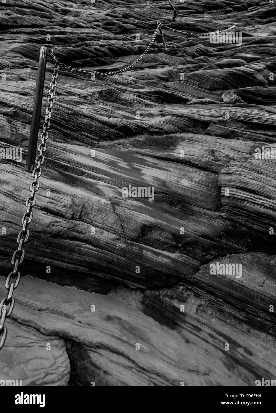 First Chains to Angel's Landing in black and white Stock Photo - Alamy