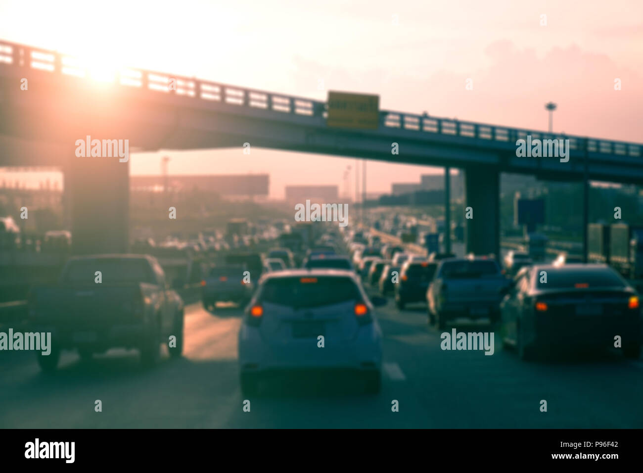 Blur of Car traffic against the sunset background. - Vintage filter ...